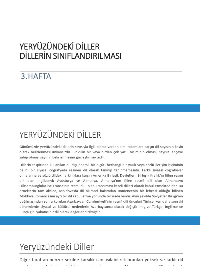 Tur 181 3 Hafta Yeryuzundeki Diller Ve Dillerin Siniflandirilmasi | PDF