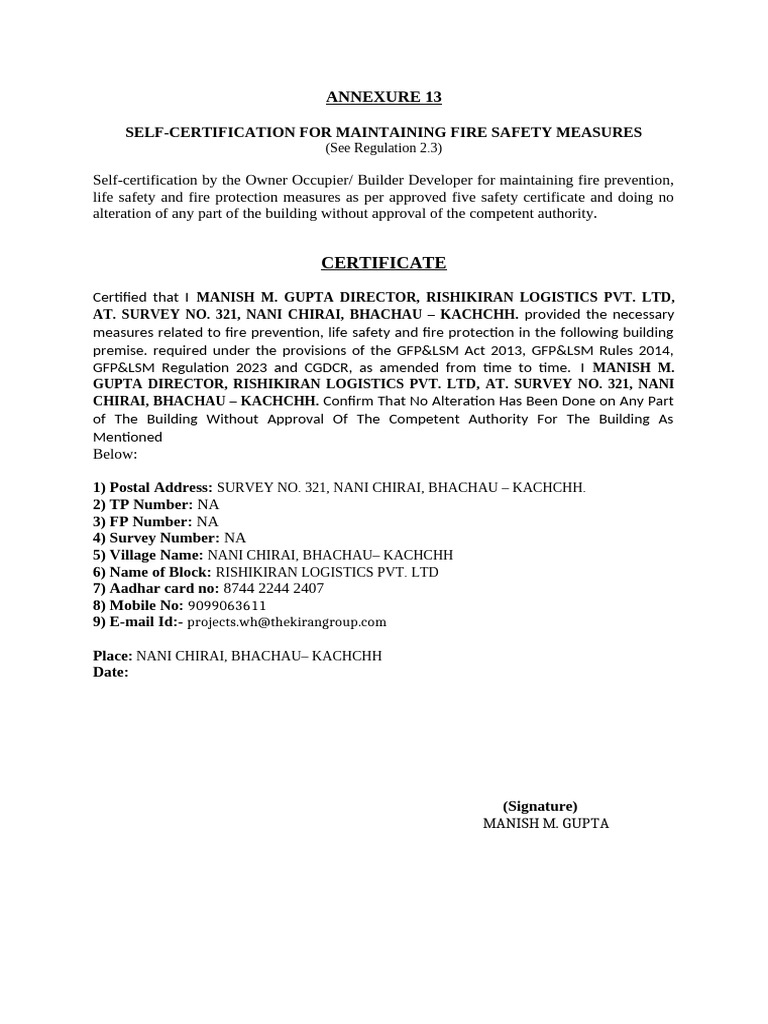 Annexure 13 (Owner Decaration) | PDF