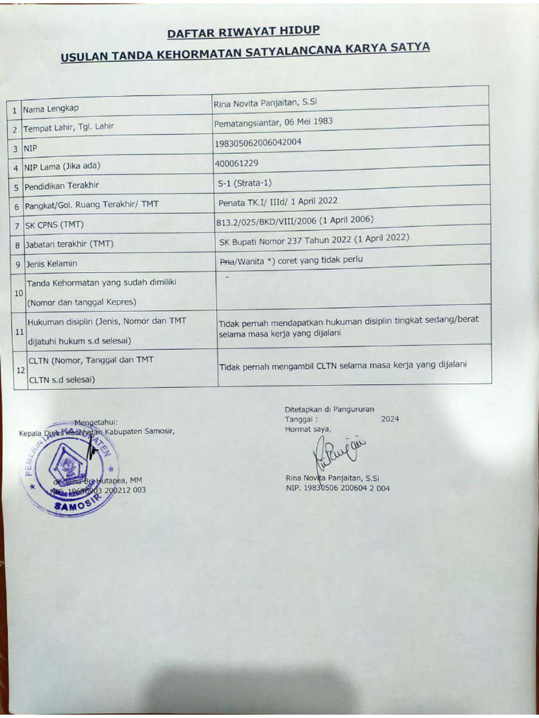 Usulan Satya Lencana An. Rina | PDF