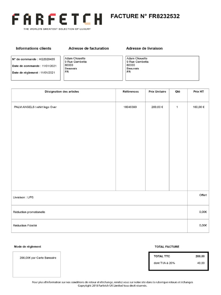 Facture Farfetch PDF | PDF