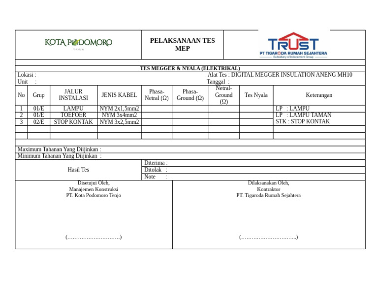Form Checklist Tes Megger | PDF