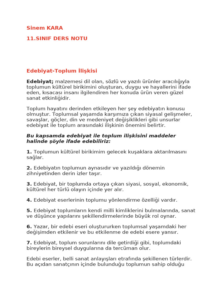 11.Sinif Ders Notu-1 | PDF