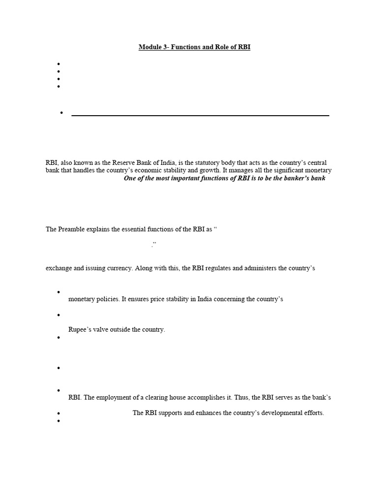 Module 3 - Functions and Role of RBI | PDF