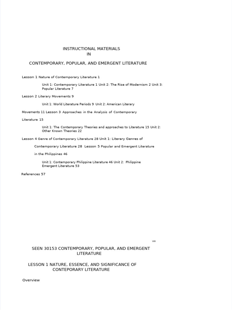 Contemporary Popular and Emergent Literature Instructional Materials | PDF