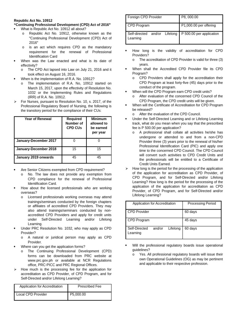 Republic Act No. 10912 "Continuing Professional Development (CPD) Act ...
