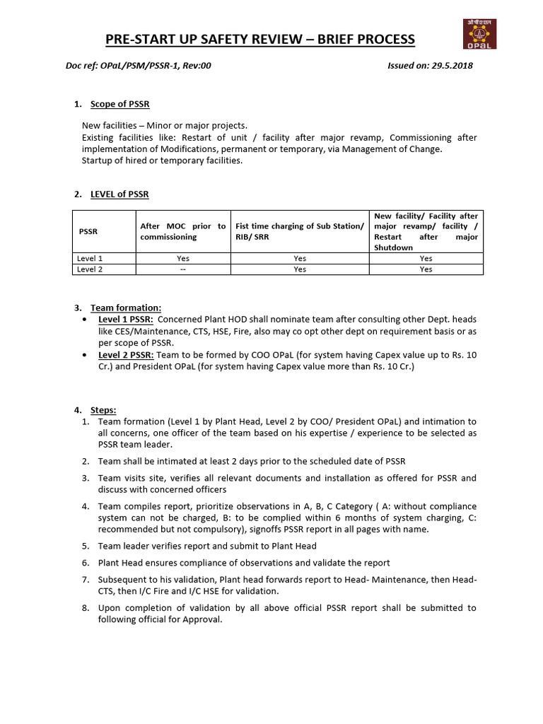 PSSR- brief process | PDF