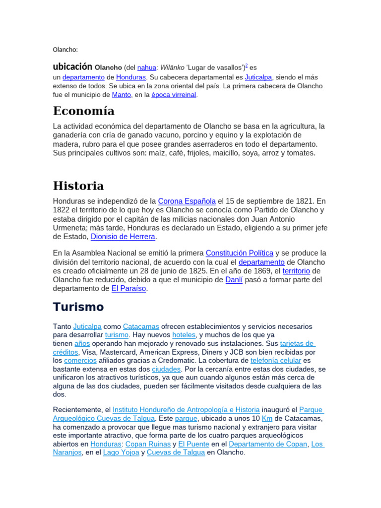 Olancho Historia, Cultura Ubicacion | PDF