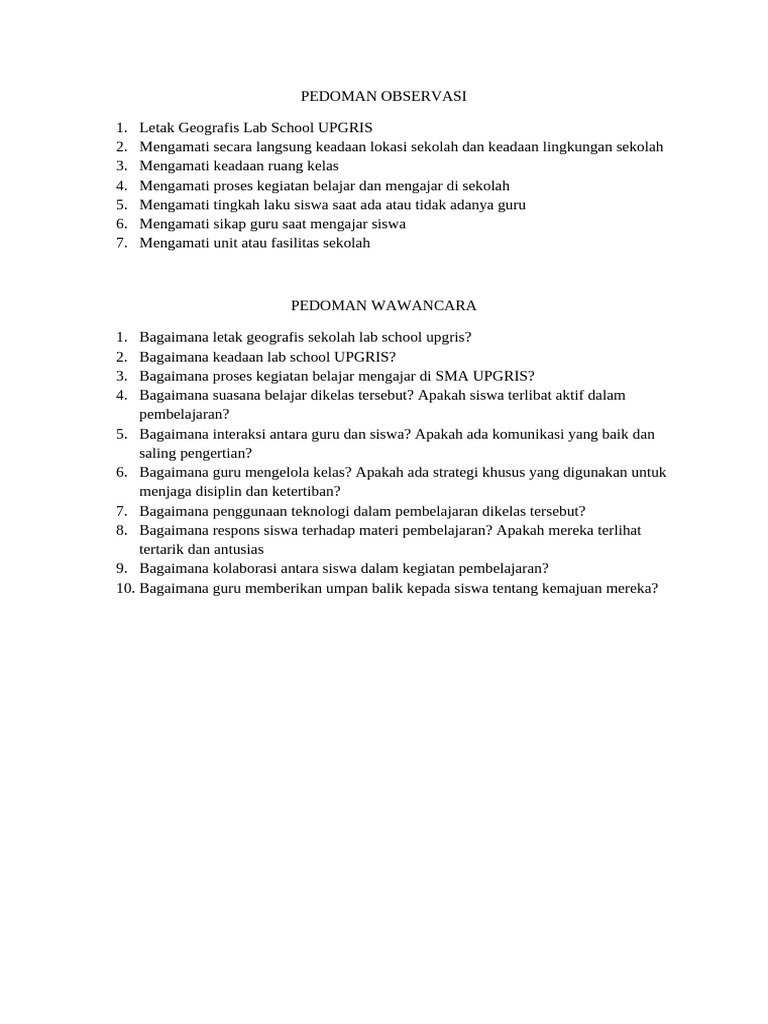 PEDOMAN OBSERVASI Dan Wawancara | PDF