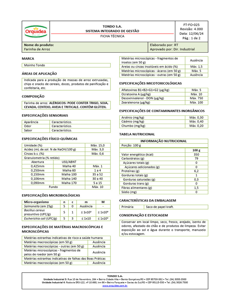 FT-FO-025 - Farinha de Arroz - Set.21 | PDF
