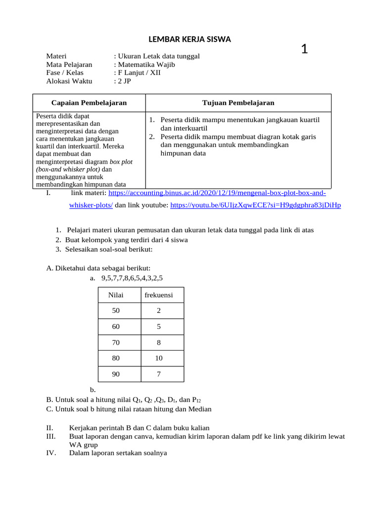 LK Ukuran Pemusatan Dan Letak Data Tunggal | PDF