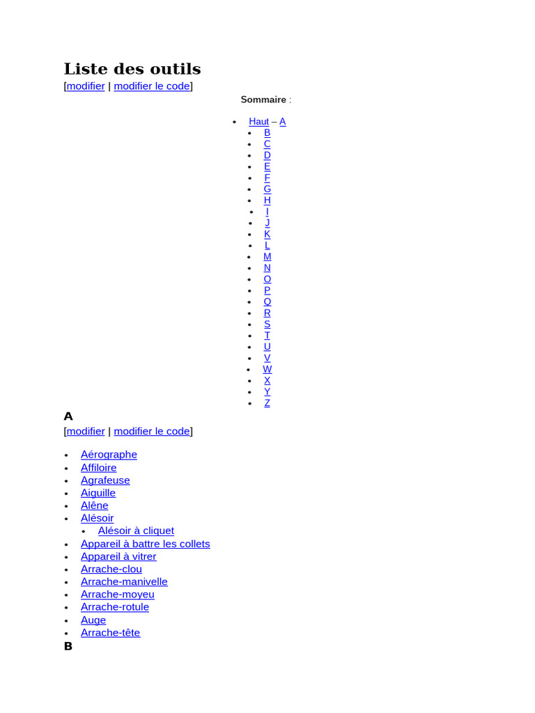 Liste des outils | PDF