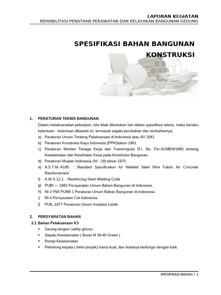 2.5.1 Spesifikasi Bahan | PDF
