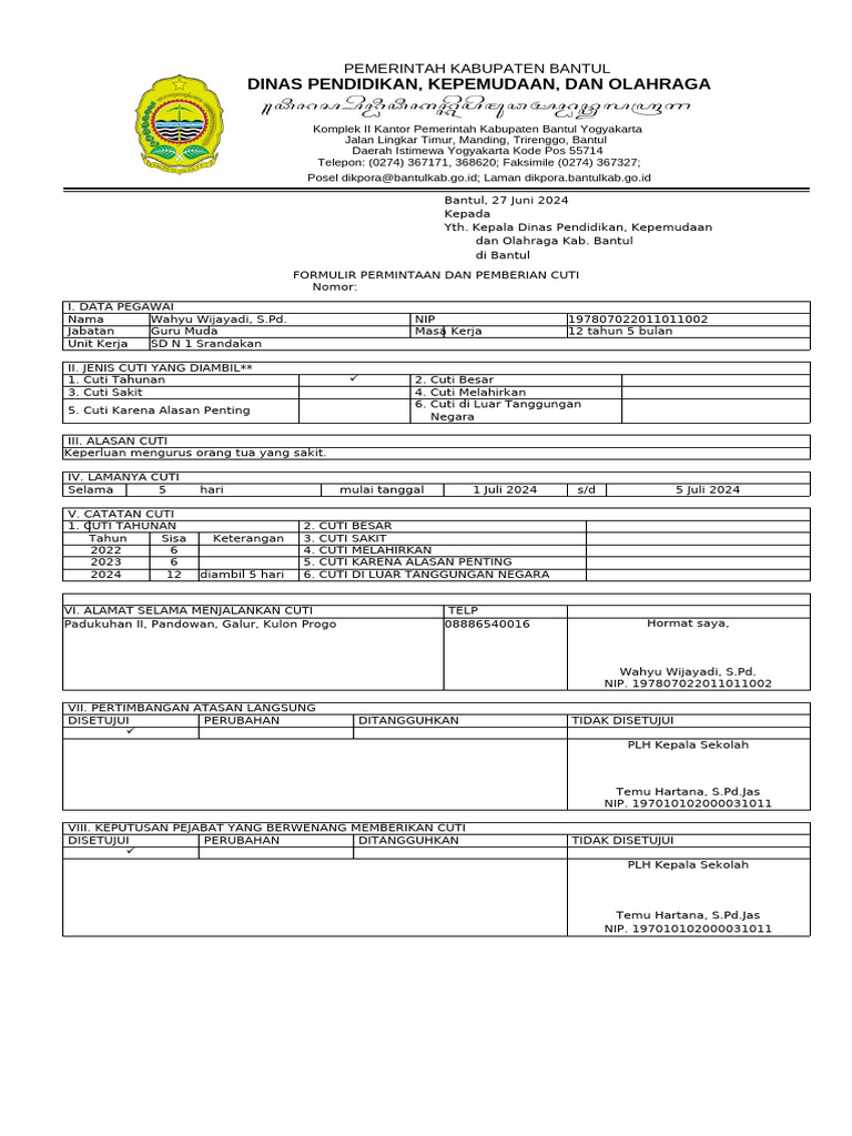 Form Cuti Kosong | PDF