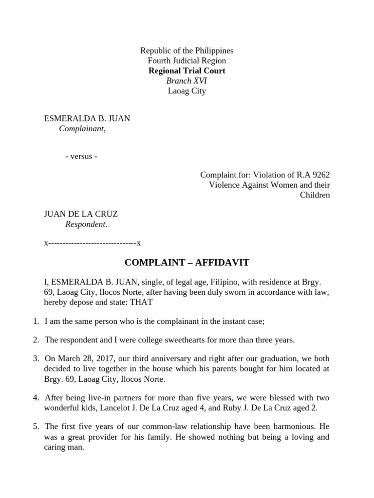 Affidavit of Complaint VAWC | PDF