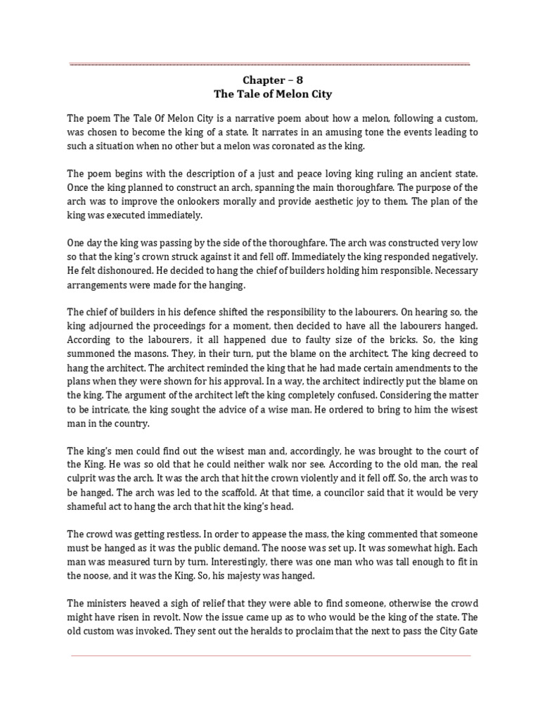 The Tale of Melon City Class 11 | PDF | Classics