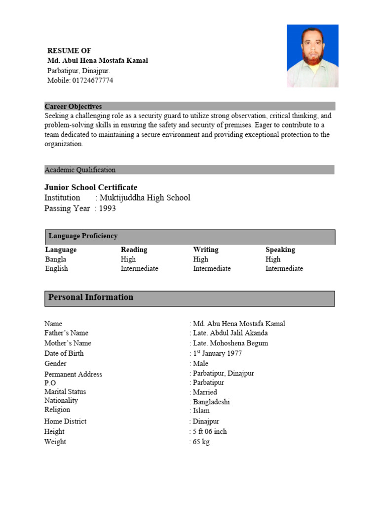 MD Mostafa Kamal CV | PDF