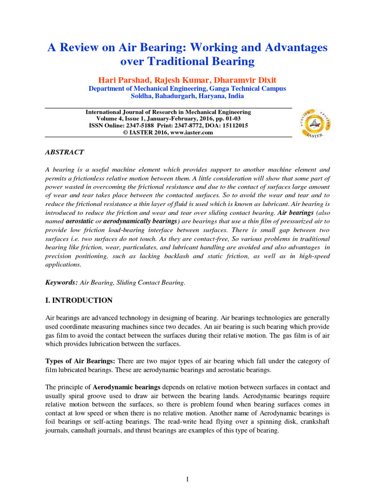 A Review On Air Bearing Working and Adva | PDF