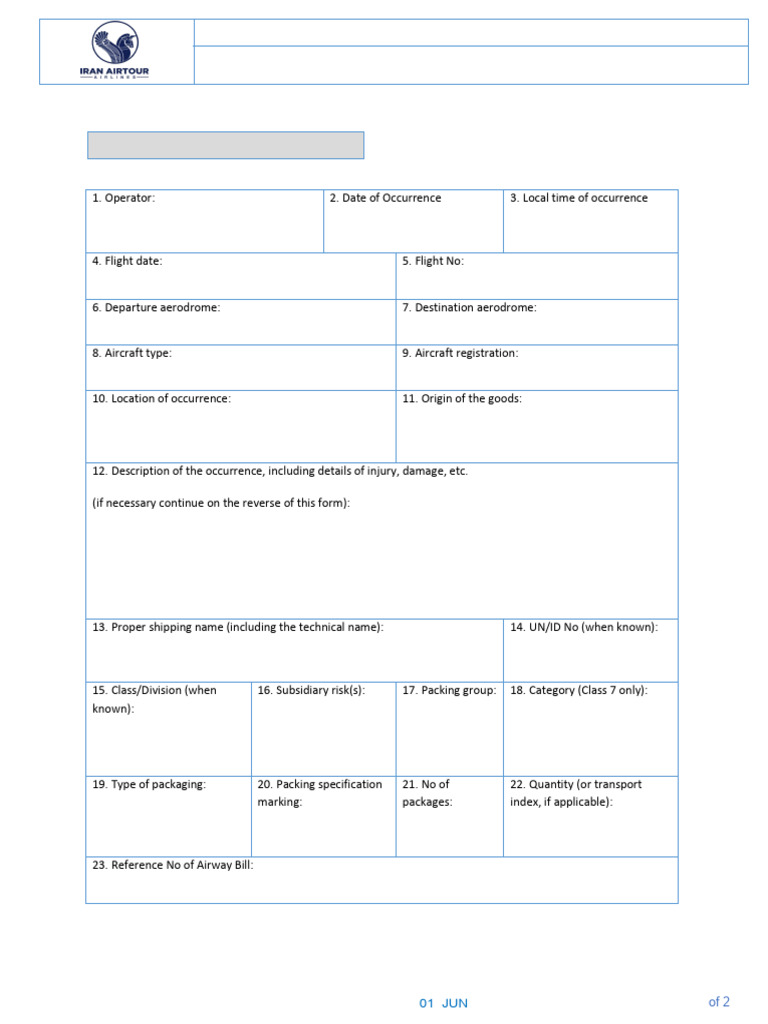 Dangerous Goods Occurence Report Form Jun 2024 Rev 00 | PDF