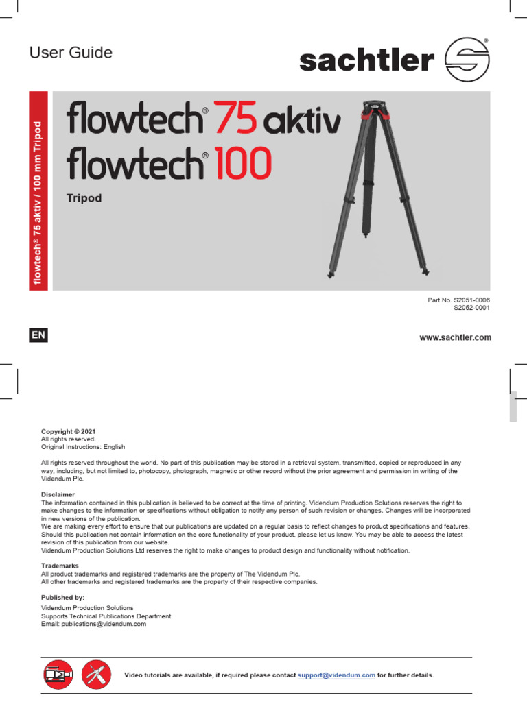 Sachtler Flowtech 75100 Tripod User Guide | PDF