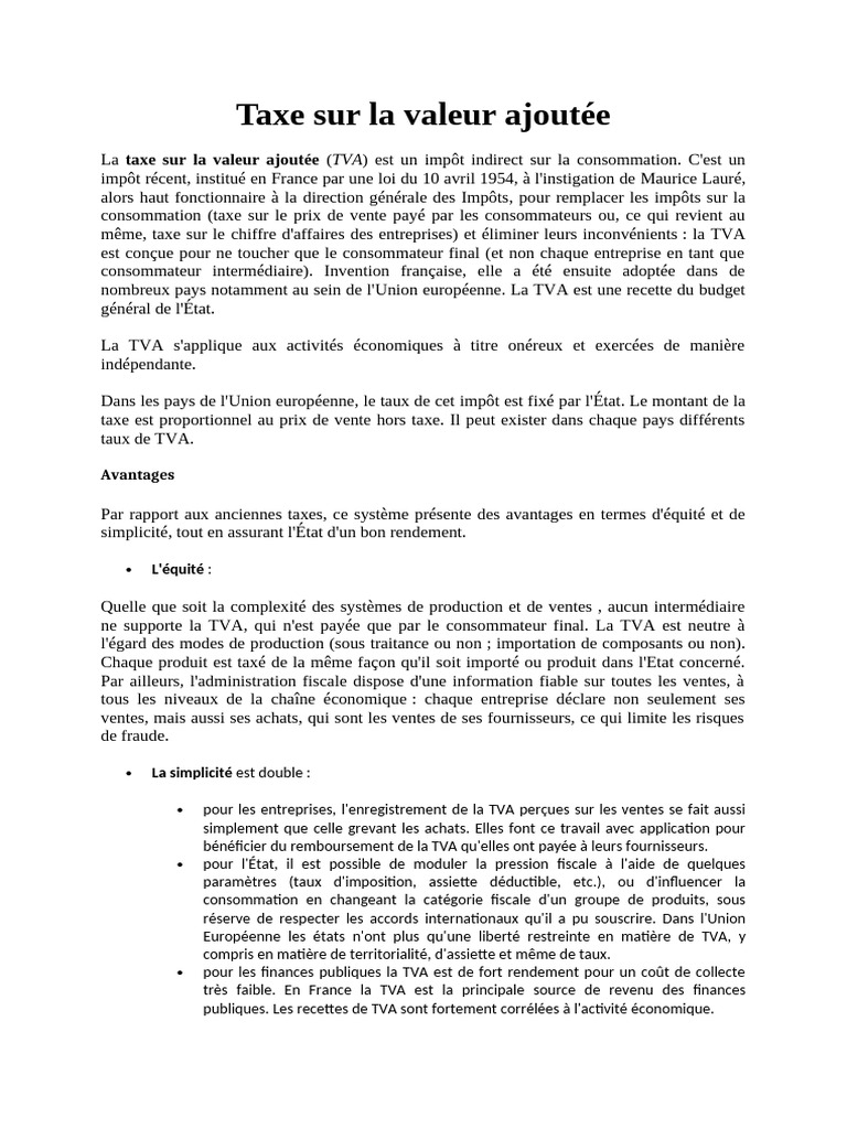 Taxe Sur La Valeur Ajoutée | PDF