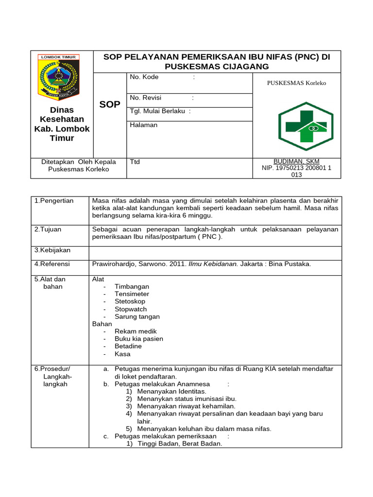 SOP Pemeriksaan - PNC EDIT | PDF