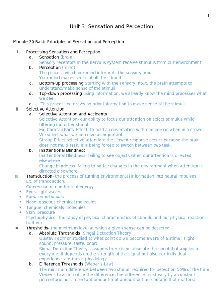 AP Psychology Unit 3 Student Outline | PDF