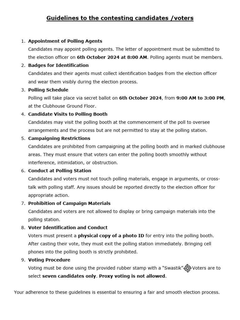 Election Guidelines for Candidates and Voters | PDF