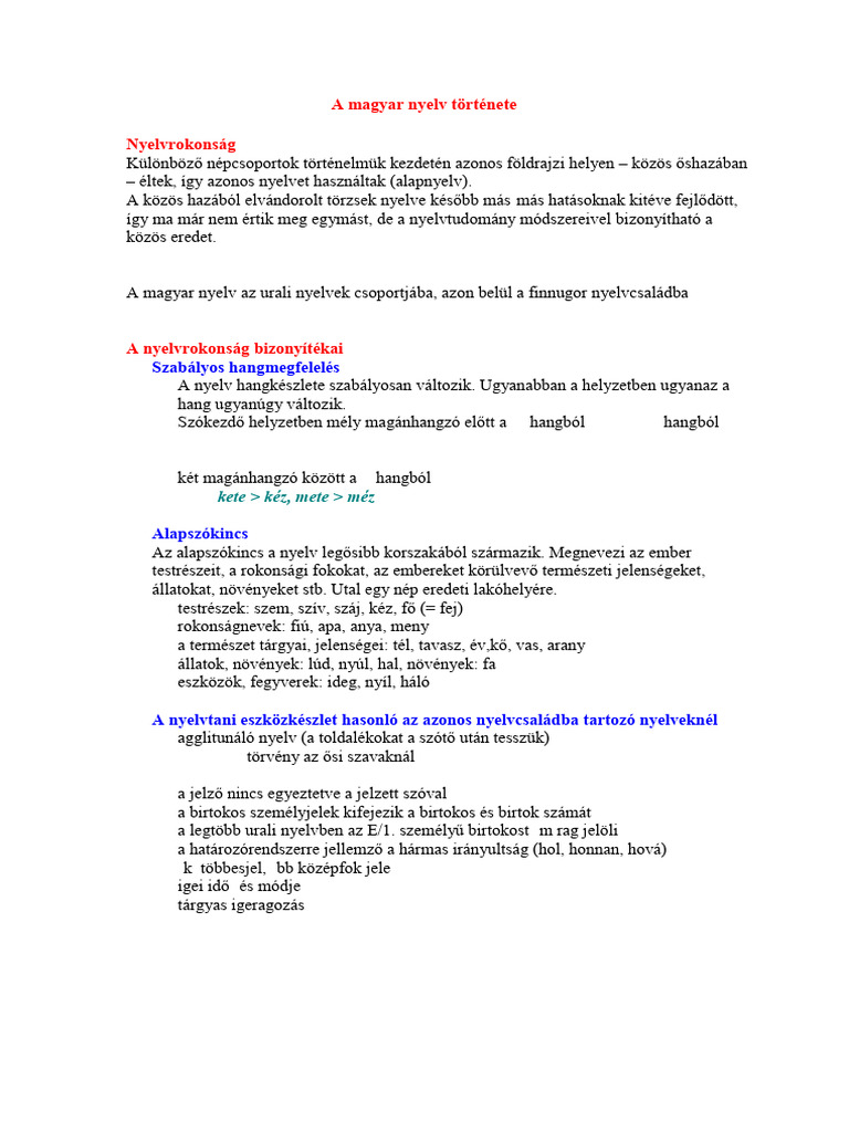 A Magyar Nyelv Története | PDF