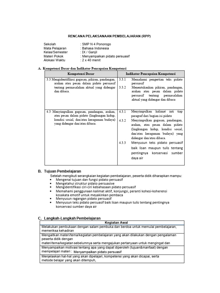 3 - RPP - 9 - BAHASA INDONESIA - KONSERVASI AIR - Dra. NUR HIDAYATI, M.PD | PDF