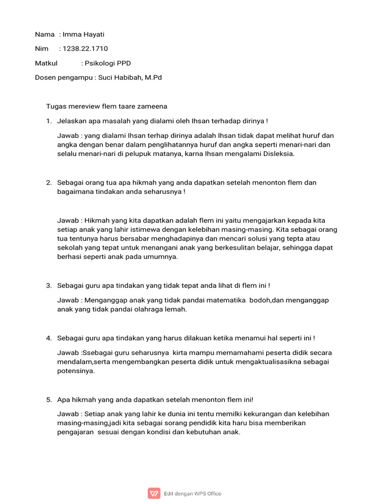 Bagi TUGAS PSIKOLOG IMMA HAYATI | PDF