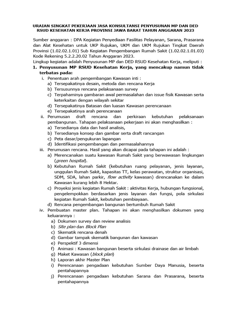 Uraian Singkat Pekerjaan Jasa Konsultansi Penyusunan MP Dan Ded | PDF