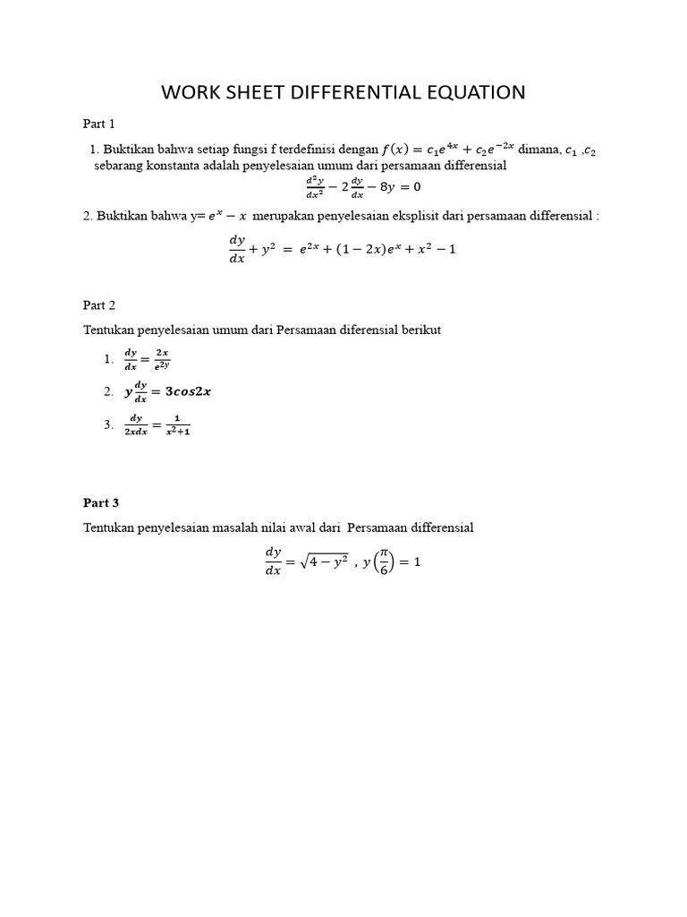 Worksheet Saparable Differential Equation (1) | PDF