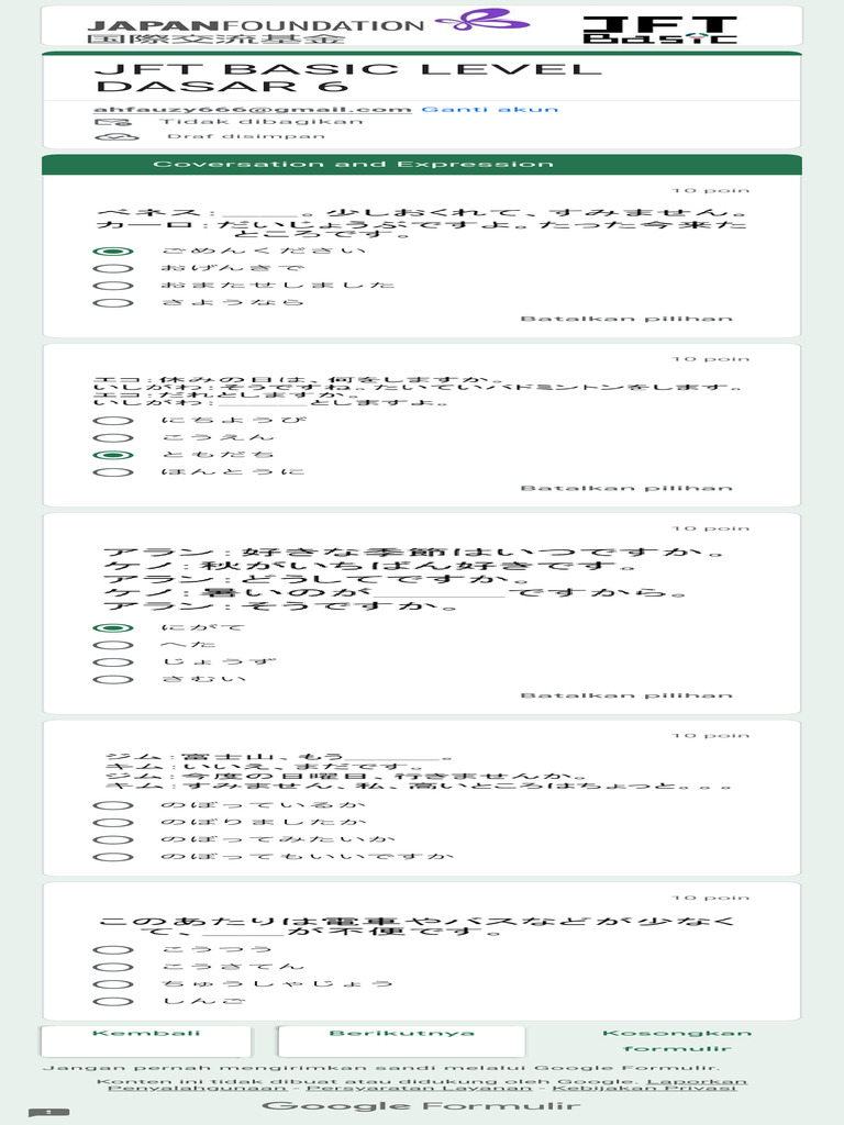 JFT Basic Level Dasar 6 | PDF
