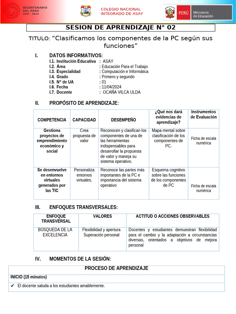 Sesion 02 Primero | PDF | Aprendizaje | Maestros