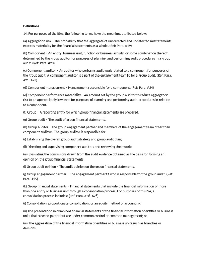 Definitions in ISA 600 | PDF