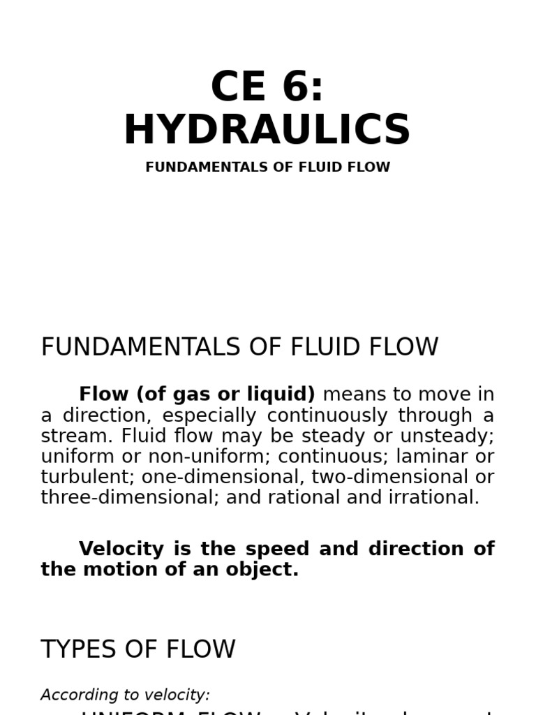 HYDRAU 7 Fundamentals of Fluid Flow | PDF | Fluid Dynamics | Power (Physics)