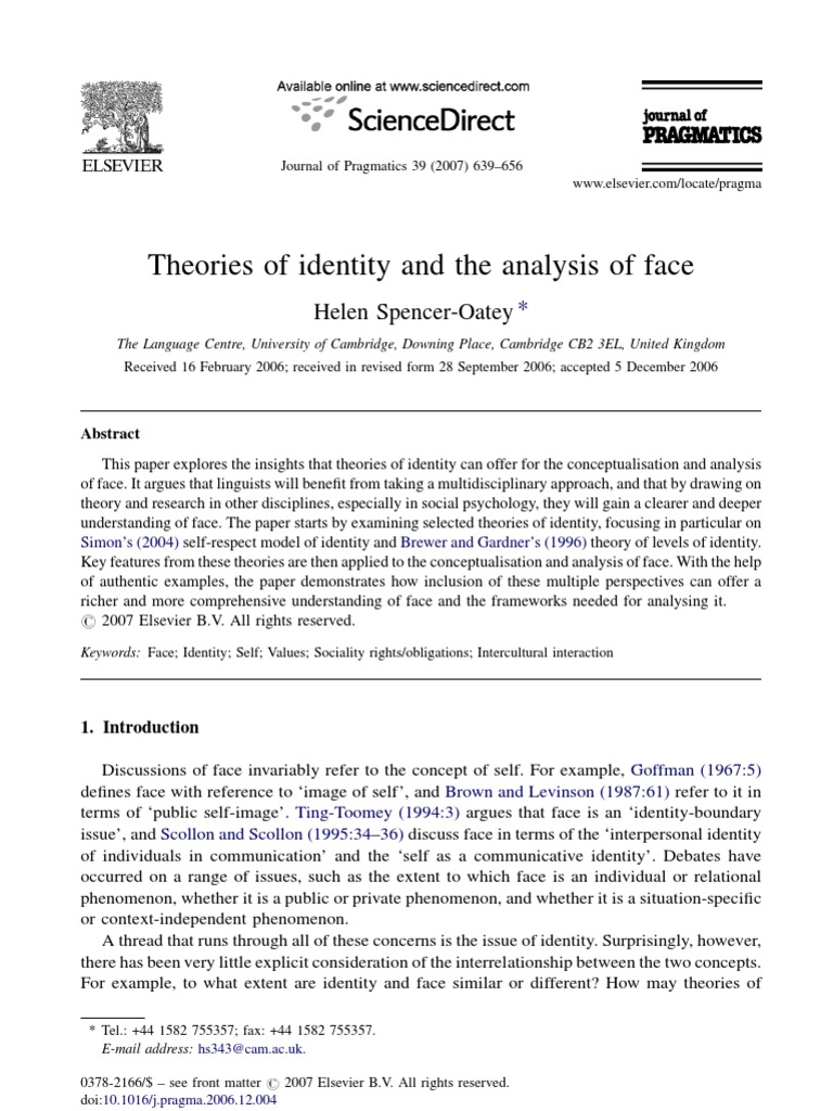 Face and Identity | Identity (Social Science) | Self