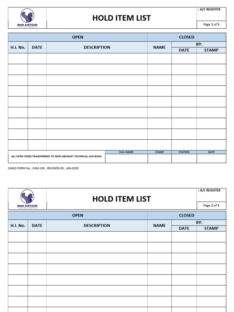 Cam-105 - Hold Item List | PDF