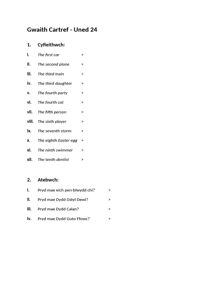 Gwaith Cartref Sylfaen Uned 24 Gogledd Cymru | PDF