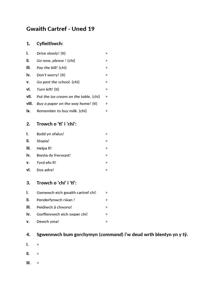 Gwaith Cartref Sylfaen Uned 19 Gogledd Cymru | PDF