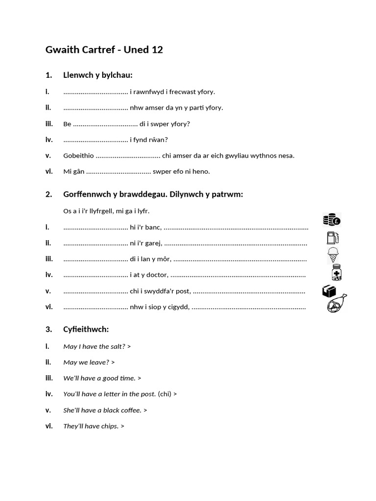 Gwaith Cartref Sylfaen Uned 12 Gogledd Cymru | PDF