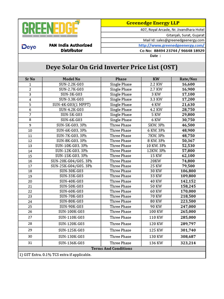 EPC On Grid Price List | PDF