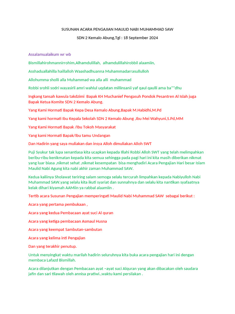 MC Maulid Nabi Muhammad SAW 2024 | PDF