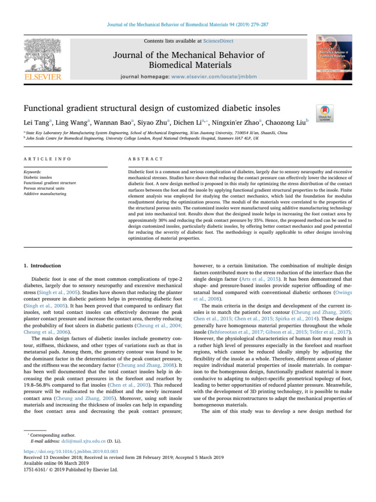 Functional Gradient Structural Design of Customized Diabetic Insoles | PDF