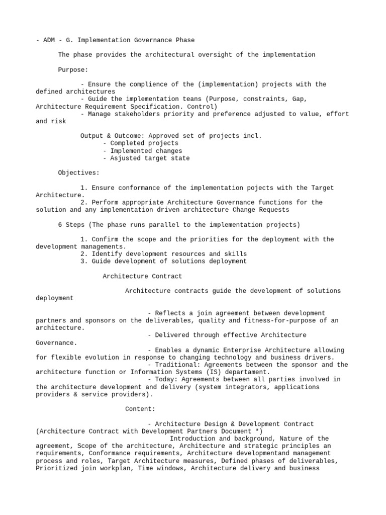 G - Implementation Governance Phase | PDF | Enterprise Architecture | Art