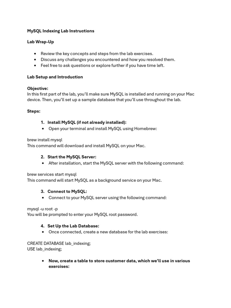 MySQL Indexing Lab Instructions | PDF