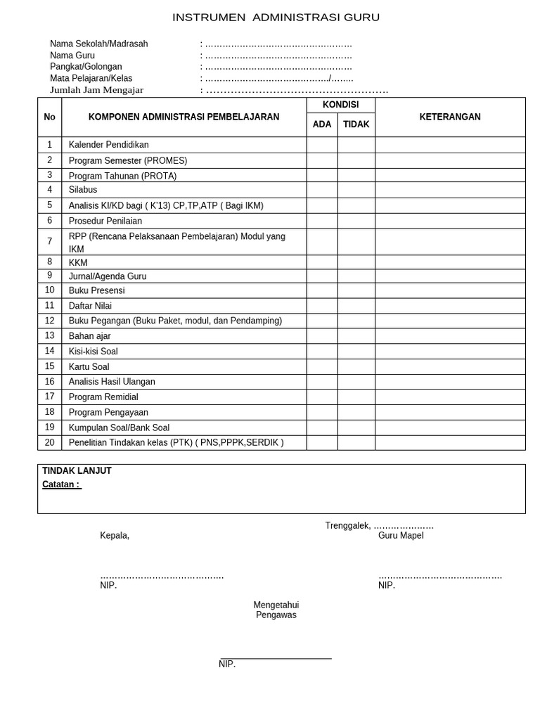 Instrumen Administrasi Guru | PDF