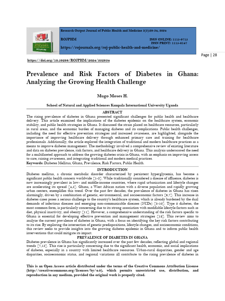 Prevalence and Risk Factors of Diabetes in Ghana: Analyzing The Growing ...