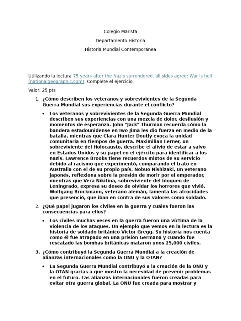 Segunda Guerra - Lectura y Ejercicio | PDF