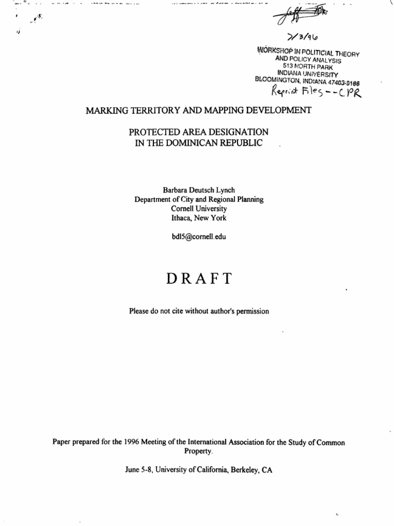 Marking Territory and Mapping Development Protected Area Designation in ...